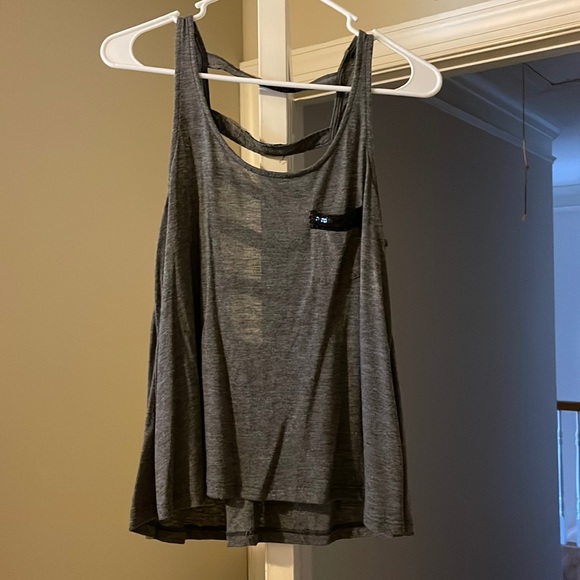 Tops | Gray Tank With Back Cutouts And Black Sequin Details | Poshmark